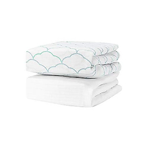 Newton Baby Organic Fitted Crib Sheets - 100% Breathable and Ultra-Soft, 100% Organic Muslin Cotton, Dreamweaver Print in Moonstone Mist + Solid White, Fits All Standard Cribs