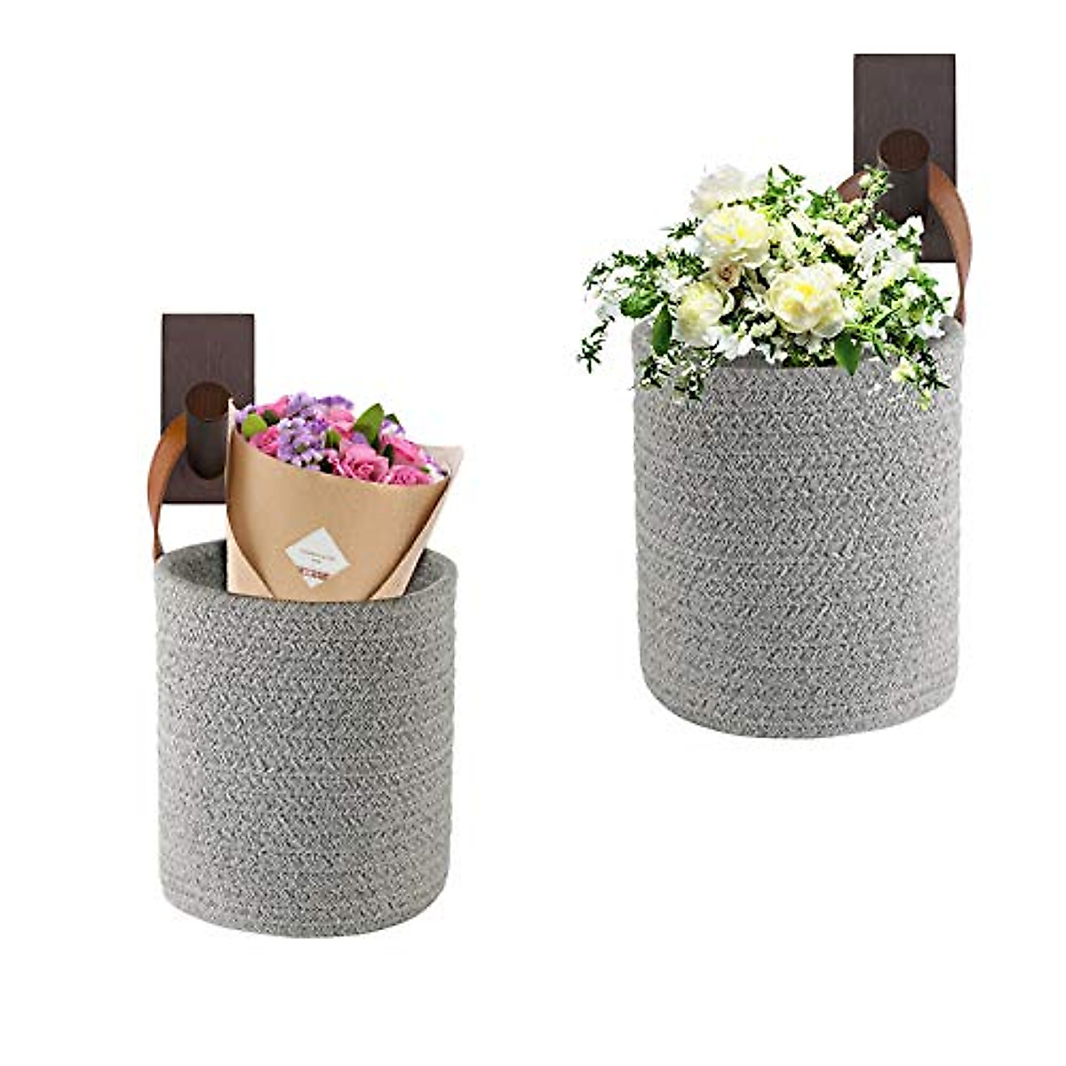 Clubasket Wall Hanging Rope Basket Small Woven Basket Hanging Storage Rope Basket Cotton Rope Basket Storage Bins for Home Décor, Baby Nursery (M-Grey06)