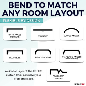 UrbanRed Flexible Bendable Ceiling Curtain Track, 5 Meters (16.4FT), Ceiling Track Ceiling Mount for Curtain Rail with Track Curtain System, RV Curtain Track, Room Divider, Ceiling Track for Curtains