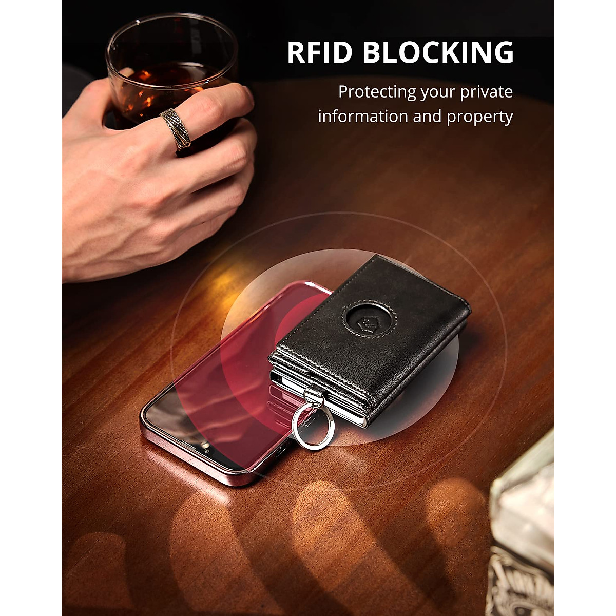 YESIIW Airtag Wallet For Men - Multifunctional Wallet Leather Card Holder With Keychain, Protection Up To 10 Cards Card Case