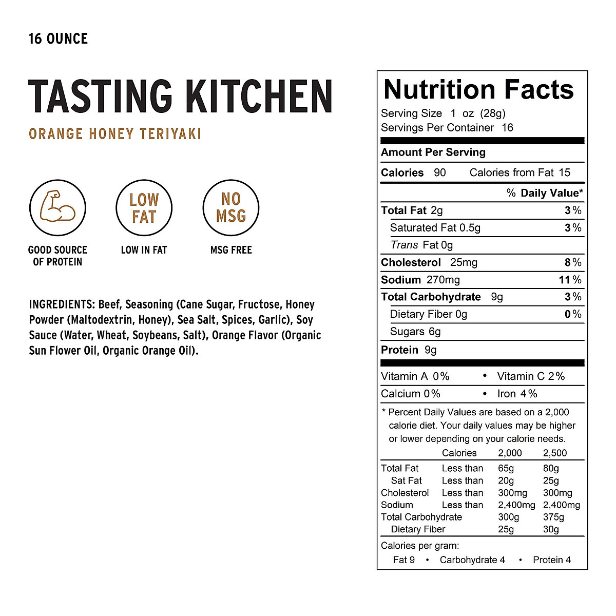 People's Choice Beef Jerky - Tasting Kitchen - Orange Honey Teriyaki - Camping Food, Backpacking Snacks, Road Trip Snacks - High Protein Low Sodium Healthy Snacks - 1 Pound, 16 oz - 1 Bag