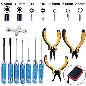 Hobbypark 11 in 1 Professional Multi RC Tools Kits Box Set Hex Driver Allen Keys Screwdriver Pliers Wrench Repair for RC Car Multirotors Airplane Boat