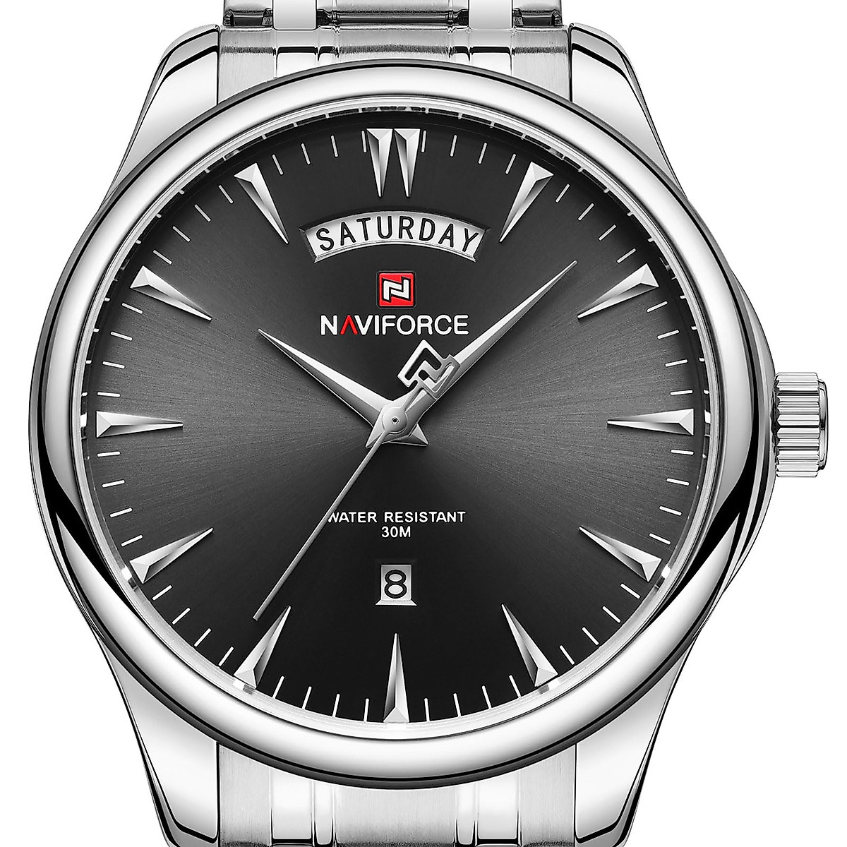 NAVIFORCE Luxury Business Wrist Watches Minimalist Auto Day-Date Calendar Display Stainless Steel Waterproof Watch for Men Japan Movement