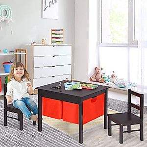 Costzon Kids Table and Chair Set, Children Wooden Activity Table w/Storage, Double-sided Building Block Tabletop, Drawer, 2 Chairs for Preschool, Nursery, Kindergarten, Toddler Table & Chair, Espresso