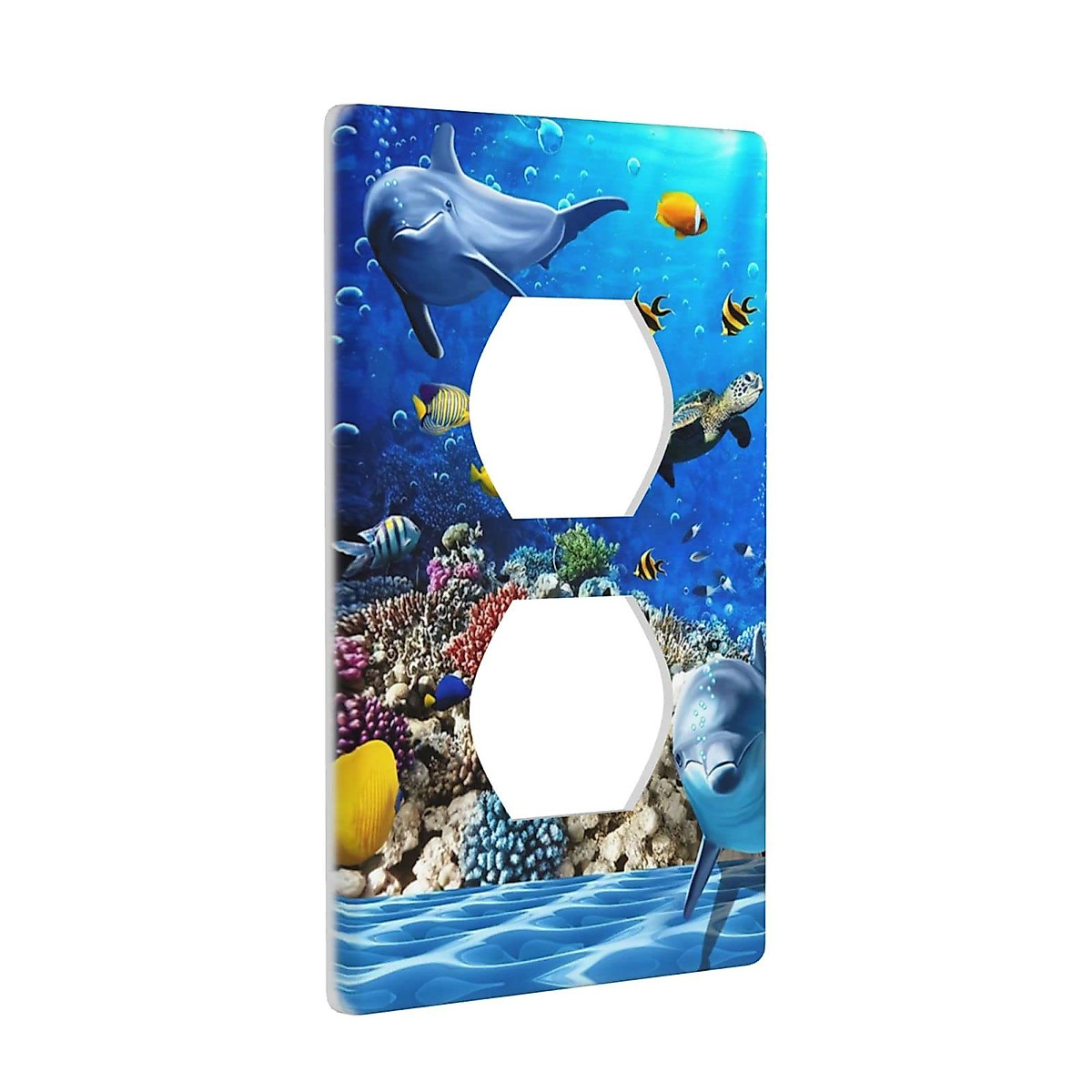 Ocean Dolphin 1 Gang Electrical Outlet Cover Single Duplex Socket Plug Receptacle Wallplate Marine Life Kids Boys Bedroom Nursery Aquarium Decor Decorative Blue Fish Sea Ceatures Faceplate