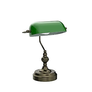 Liylan Green Glass Bankers Desk Lamp,Vintage Desk Lamp Touch Control, 3 Way Dimmable Table Lamp with USB Charging Port, Mid Century Banker's Desk Lamp for Home Office Library Antique Brass