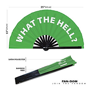 What The Hell? Hand Fan Foldable Bamboo Circuit Hand Fan Funny Gag Slang Words Expressions Statement Gifts Festival Accessories Rave Handheld Circuit Event Fan Clack Fans (Green)