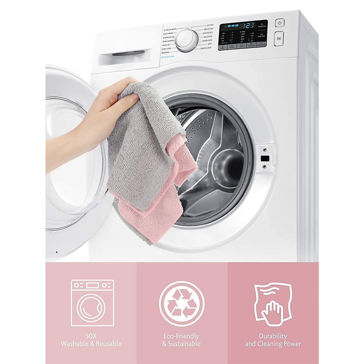 Fantasticlean Microfiber Cleaning Cloth Roll -75 Pack, 12x12", Tear Away Towels, Reusable Washable Rags (Pink)