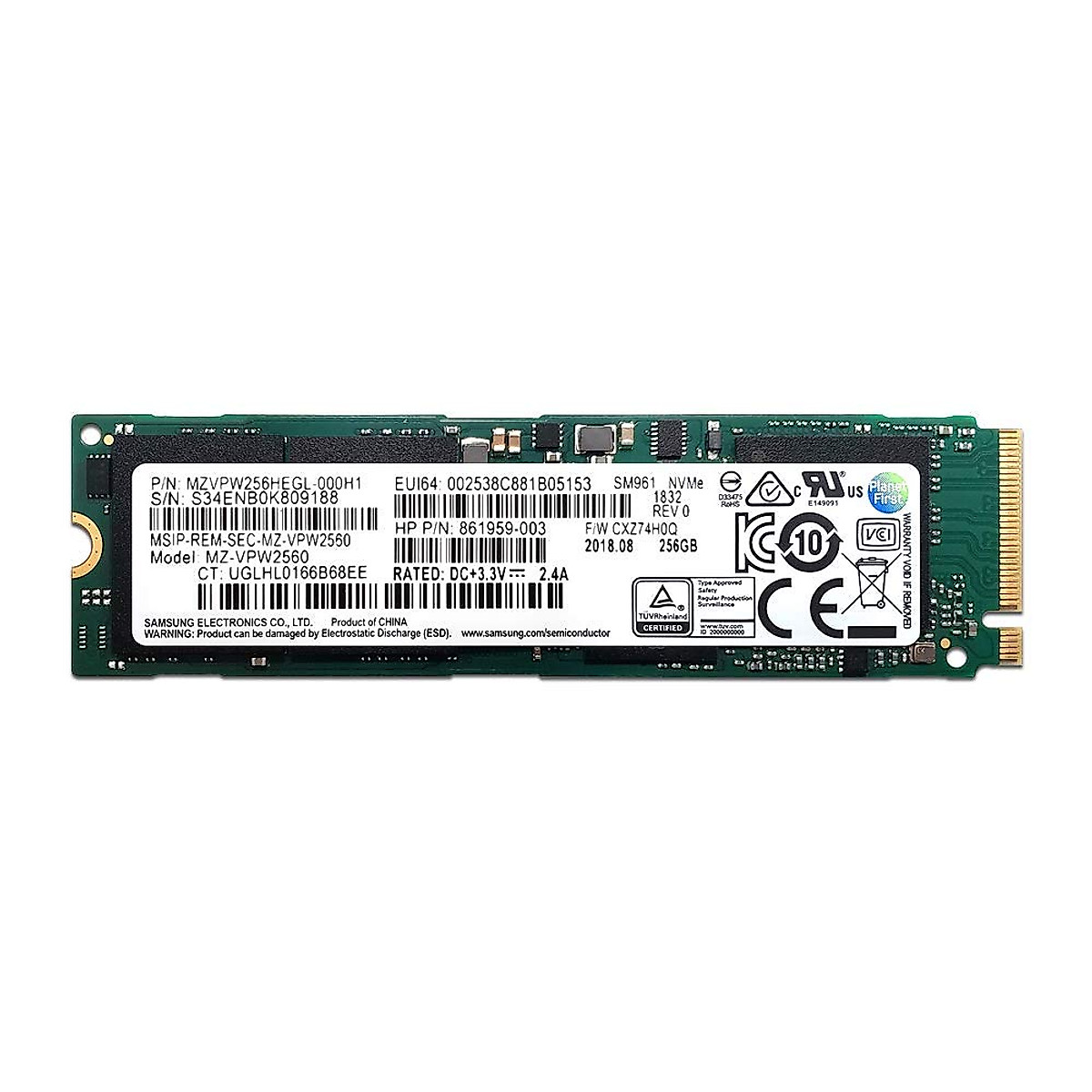 Samsung SM961 Polaris 256GB M.2-2280 PCI-e 3.0 x 4 NVMe Solid State Drive SSD
