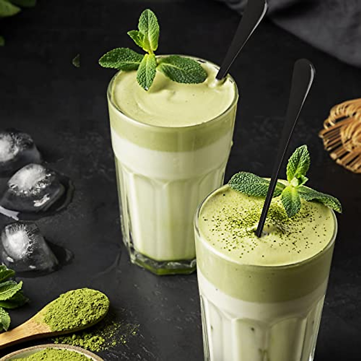 GLAMFIELDS Black 9.5 Inch Long Handle Iced Tea Spoons, Coffee Spoons, Ice Cream Spoon, Stainless Steel Cocktail Stirring Spoons, Set of 4