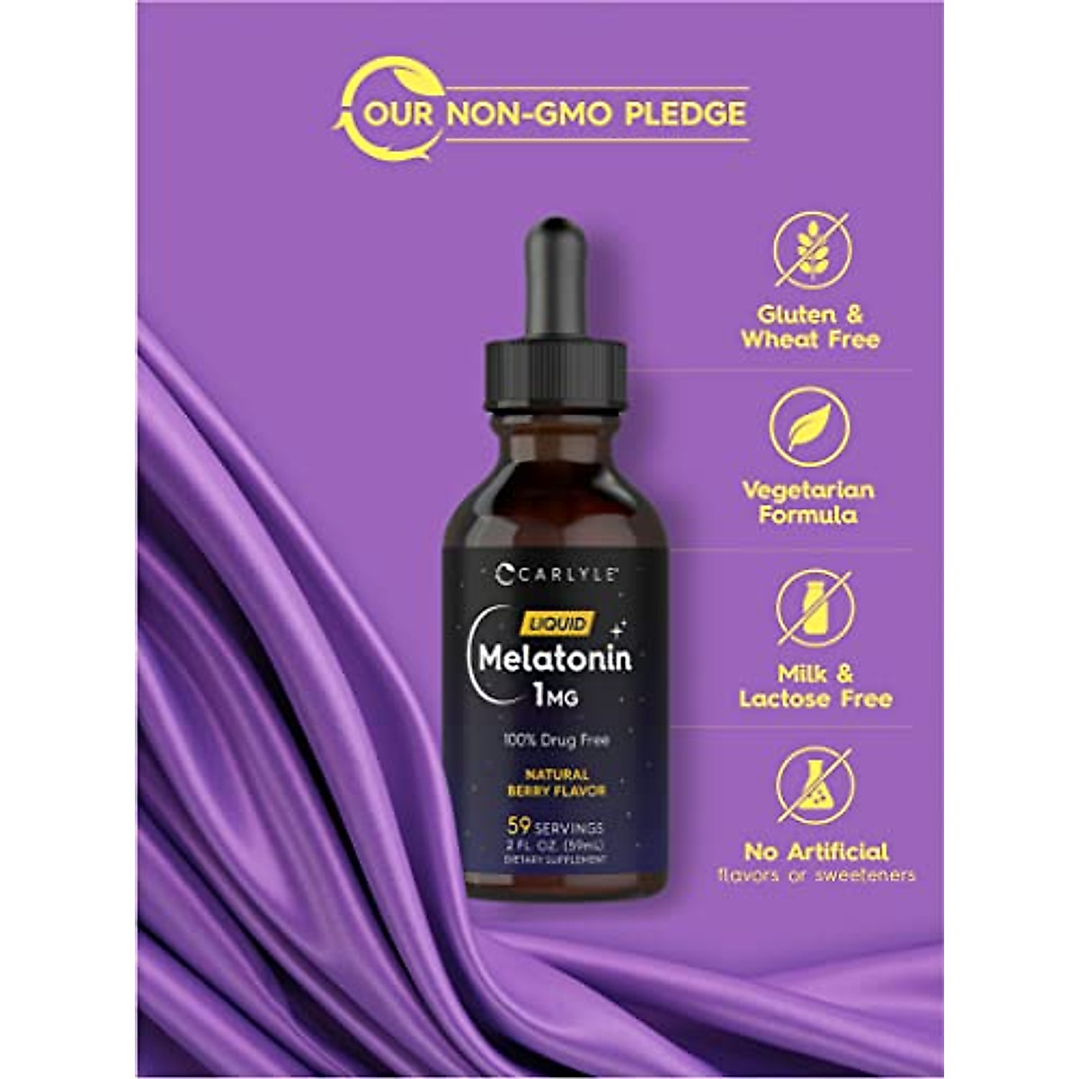 Carlyle Melatonin Liquid 1mg | 4 fl oz Drops | Natural Berry Flavor | Non-GMO, Vegetarian Supplement