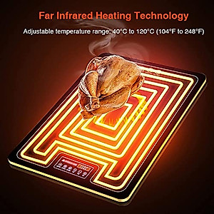 Food Warming Tray Server Electric Food Warmer Office Lunch Hot Plate for Buffets, Parties, Kitchen, with 40-120°C Adjustable Temperature Range, Touch and Timer, Glass Top