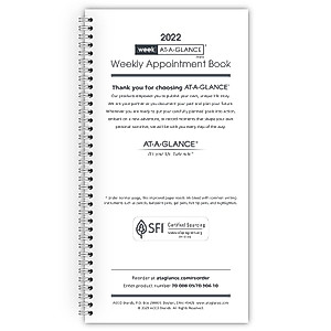 2022 Weekly Appointment Book & Planner Refill for 70-008 by AT-A-GLANCE, 3-1/4" x 6-1/4" (7090410)