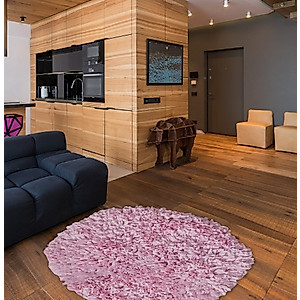 Home Weavers Bella Premium Jersey Shaggy Living Room Rug, Machine Washable Area Rugs, Rug for Living Room, Non Slip Accent Rugs, Soft Foldable Indoor Floor Carpet, Easy to Clean, 3' Round, Baby Pink
