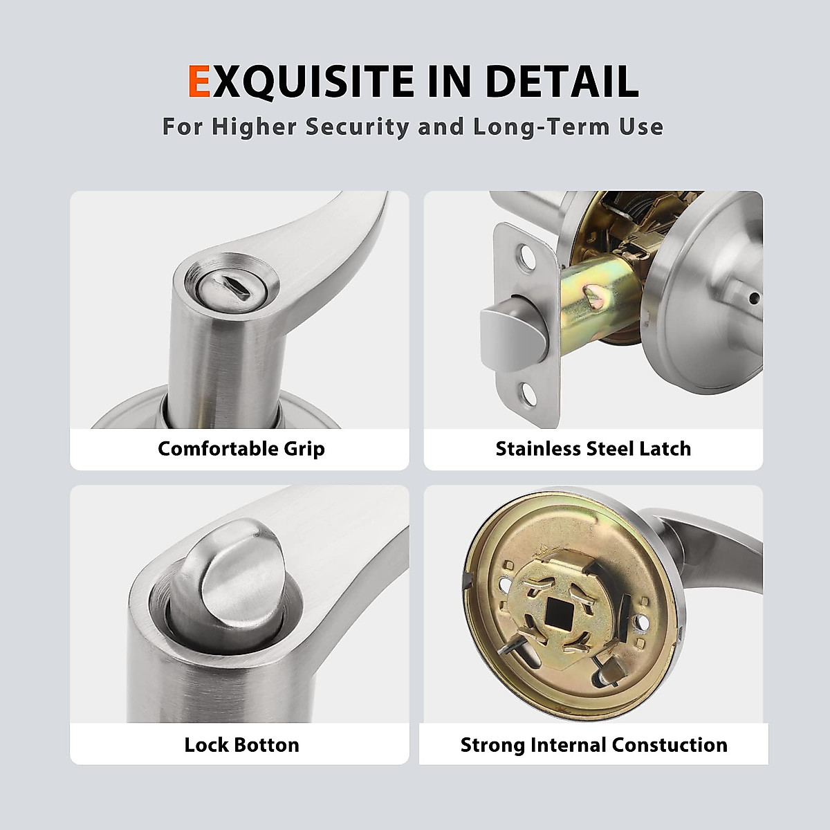 Haidms 6 Packs Brushed Nickel Door Handles Interior, Silver Door Handles,Privacy Door Handle Interior, Door Knobs Interior Brushed Nickel