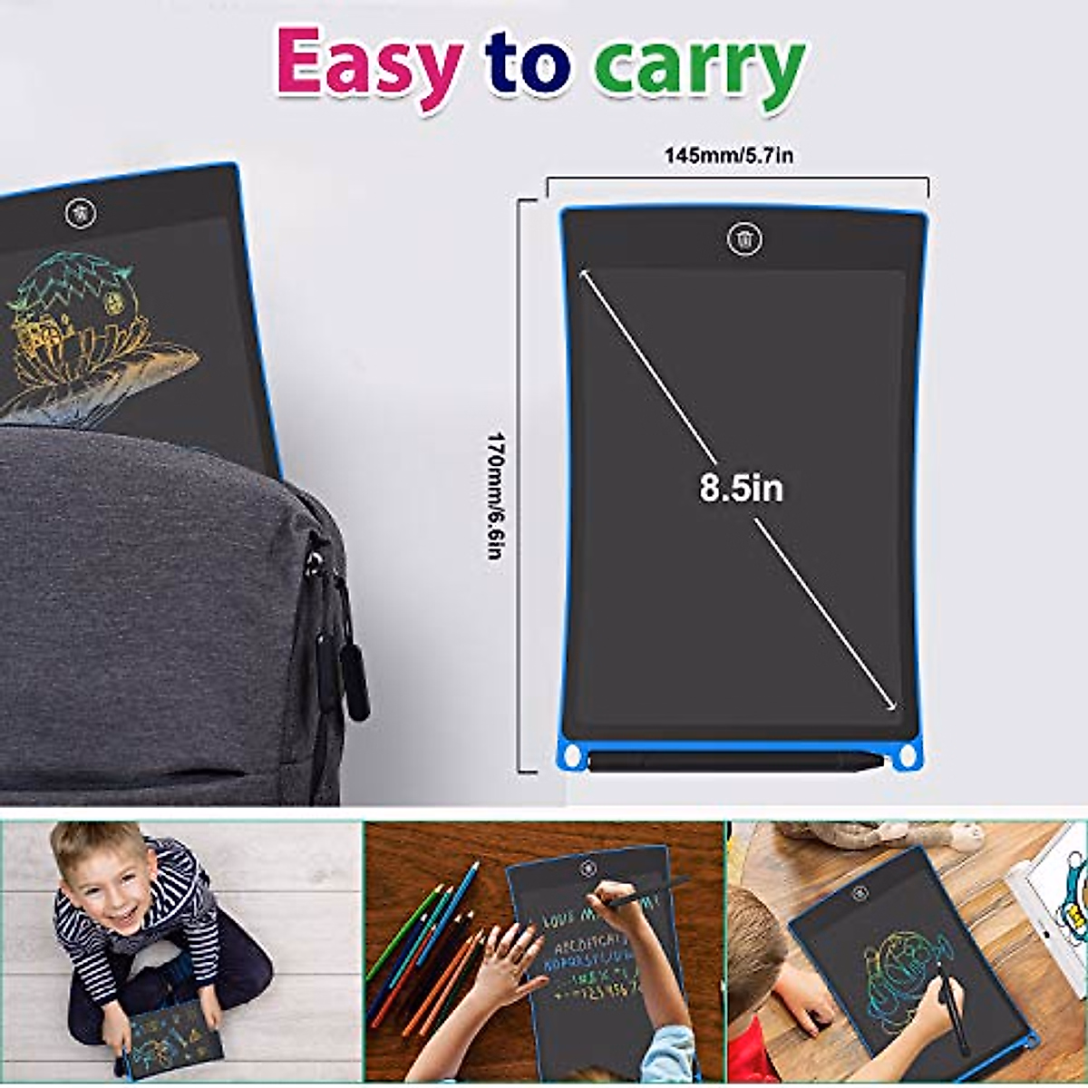 GUYUCOM 8.5-Inch LCD Writing Tablet Colorful Screen, 2PCS Doodle Board Drawing Pad for Kids, Erasable Electronic Painting Pads Learning Educational Toy, Gift for Kids Aged 3-12, Blue