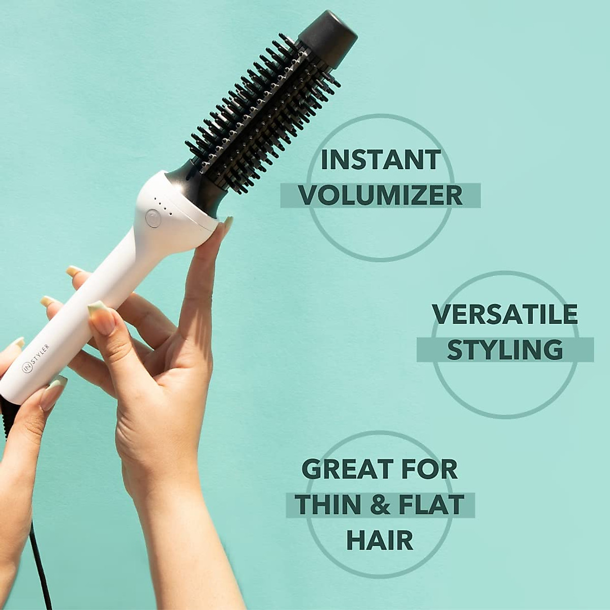 InStyler Freestyle 1” Ionic Ceramic Styler Round Hair Brush - Straighten, Wave or Curl Hair with Ionic Tip Barrel & Ceramic Heated Bristles - Helps Reduce Frizz for Easy Styling