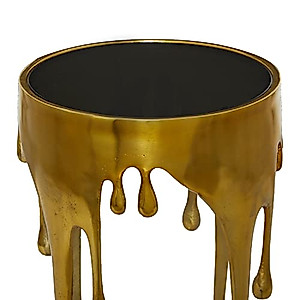 Deco 79 Aluminum Drip Accent Table with Melting Designed Legs and Shaded Glass Top, 16" x 16" x 25", Gold