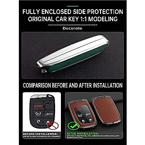 for Dodge Jeep Key Fob Cover Case Metal Shell Car Smart Keys Protect Keychain Compatible Grand Challenger Cherokee Chrysler (P-JEEAqh-Black)