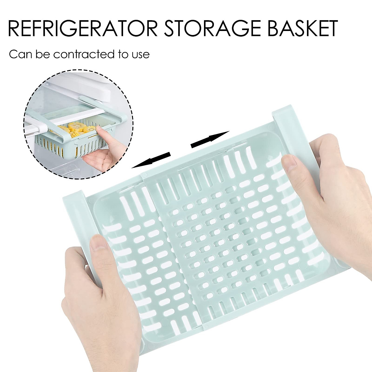 JANKOW Refrigerator Drawer Organizer 2 Packs Retractable Drawer Refrigerator Storage Box, Unique Design Pull Out Storage Box, Sliding Shelves Refrigerator Hanging Organizer