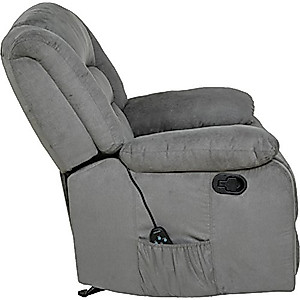 Relaxzen Longstreet Rocker Recliner with Massage, Heat and Dual USB Ports, Microfiber, Gray