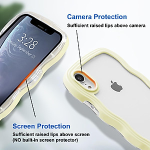 Anuck for iPhone XR Case Wavy Edge Clear Back Design, Anti-Slip Grip Cute Wave Curly Frame Shape Shockproof Soft TPU & Hard Bumper Protective Phone Case Cover for Women Girls, Yellow