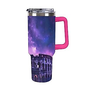 Rome Italy Famous Ancient Landmark Insulated Tumbler with Lid And Straw Stainless Steel Travel Coffee Mug 40oz Light Rose Red-style
