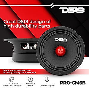 DS18 PRO-GM6B Loudspeaker - 6.5", Midrange, Red Aluminum Bullet, 480W Max, 140W RMS, 8 Ohms - Premium Quality Audio Door Speakers for Car or Truck Stereo Sound System (1 Speaker)