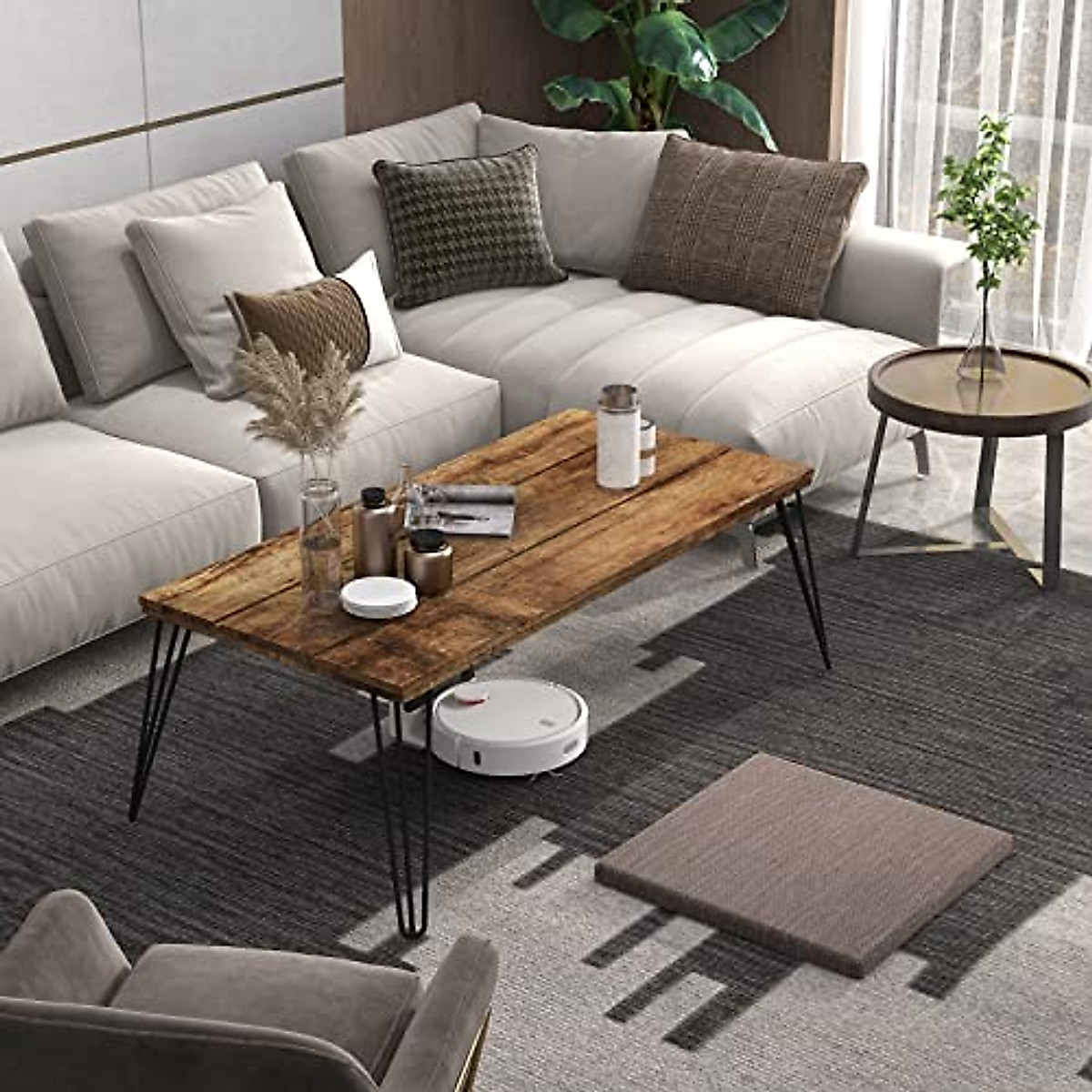 Giantex Rustic Coffee Table w/Wooden Top & Metal Hairpin Legs, 44" Large Rectangle Sofa Table w/Spray Paint, Industrial Style, Boho Wooden Table for Living Room, Reception Room, Home Office (Walnut)