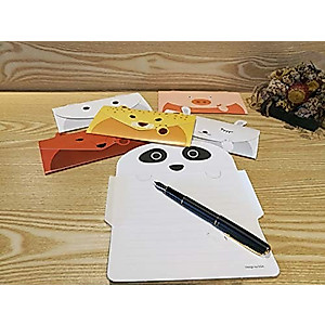 JINSRAY Cute Lovely Animal Cartoon Letter Writing Stationery Paper, Greeting Card, Thank You Card, 12pcs with Envelopes and Animal Stickers，Size 6.3" X 8.3" Paper, – Panda Bear Fox Leopard Pig Rabbit