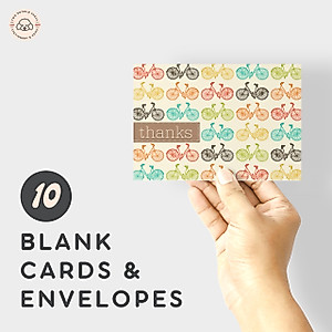 Two Poodle Press 10 Bicycle Thank You Greeting Cards - For Bikes, Cyclists, Pelotonia, Charity Bike Rides Nancy Stationery with Cream Envelopes, Birthday Present for Bicycle Lovers