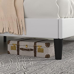 VECELO Queen Size Upholstered Bed Frame with Adjustable Headboard, Velvet Platform Bedframe Mattress Foundation, Strong Wood Slat Support, No Box Spring Needed, White