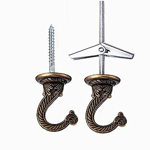 GDQLCNXB 2 Sets 55mm/2.17" Ceiling Metal Ceiling Hooks, Heavy Duty Swag Ceiling Hooks with Hardware for Hanging Plants/Chandeliers/Wind Chimes/Ornament (Bronze Color)