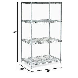 Nexel 21" x 42" x 63", 4 Tier, NSF Listed Adjustable Wire Shelving, Unit Commercial Storage Rack, Silver Epoxy, Leveling feet