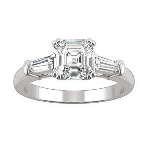 14K White Gold Moissanite by Charles & Colvard 6.5mm Asscher Three Stone Ring- size 7 1.67cttw