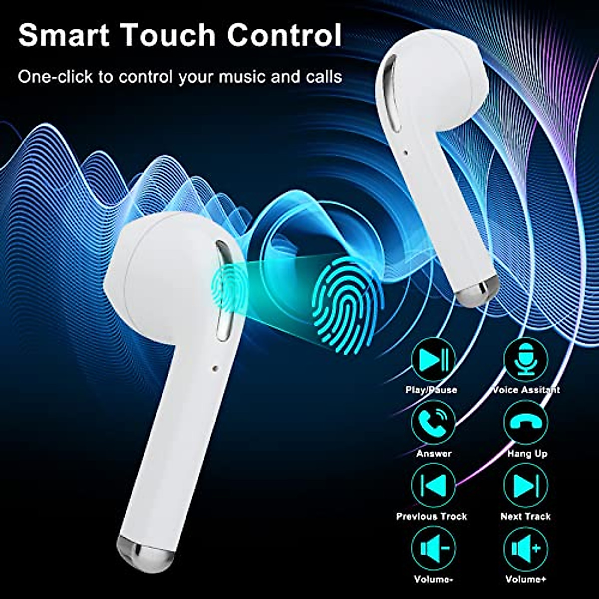 GOALSEN J-Series J05 HiFi Stereo Bluetooth Earbuds – Built-in 3 Sound Modes Touch Control Switch, HD Calls, Automatic Connection Dual Bluetooth Wireless Headphones Each Independent Use - White
