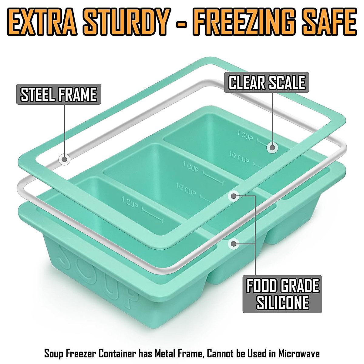 GDDGCUO Silicone Soup Freezer Container, 3 Pcs Soup Freezer Trays with Lid, Silicone Freezer Trays with Steel Frame, Perfect for Make 9 Piece 1 Cup Soup, Sauce, Broth at Once, Dishwasher safe