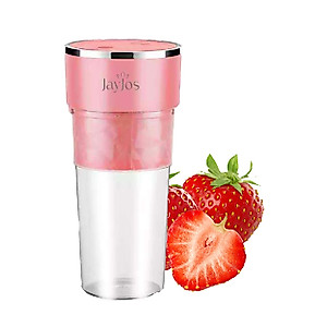 JayJos Portable Blender Smoothie Juicer Cup USB Rechargeable Home Travel Personal Mini size, Electric Powerful Sports (Pink)