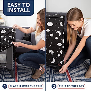 Bebey Pack n Play Blackout Cover - Blocks 97% of Light, Breathable and Stretchy Fabric with 1 Side Pocket, 3 Quick-Access Windows with Zippers - Blocks Light, Easy to Install, Portable, and Anti-climb