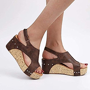 Women Sandals,WensLTD Women Summer Round Toe Rivet Beach Sandals Boho Wedges Shoes (8, Brwon)