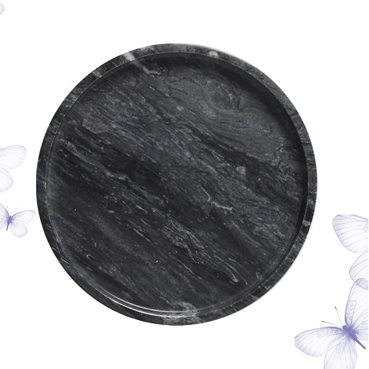 Hoement Wedding Ottoman Trinket Dish Serving for Creative Design Party Fruit Coffee Round Marble Storage Platter Dessert Jewelry Gift Natural Ring Black Accessories Vanity Holder Dried