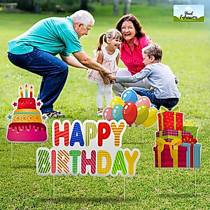 Yard Expressions 4pc Happy Birthday Yard Signs with Stakes - Easy to Install Happy Birthday Yard Sign - Large 16" Waterproof Birthday Sign Yard – Durable, Reusable & Colourful Happy Birthday Lawn Sign