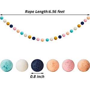 WILLBOND Wool Felt Ball Garland Colorful Pom Pom Garland 6.5 Feet Long 24 Ball Garland for Mardi Gras Easter Halloween Thanksgiving Christmas Wall (Classic Colors,2 Pieces)