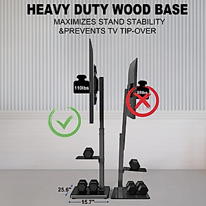 YOMT Floor TV Stand with Mount Wood Base Tall Corner TV Stand for Most 32-75 Inch TVs up to 110 lbs, Swivel TV Mount Stand with Adjustable Shelf for Bedroom and Living Room, Black