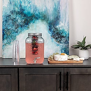 2-Gallon Glass Liquor Decanter Drink Dispenser for Parties - 100% Leakproof Stainless Steel Spigot + Marker & Label and Fruit Infuser, Water Beverage Dispenser Liquid Laundry Detergent Dispenser