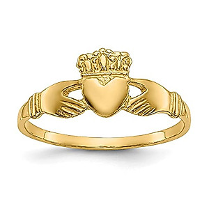 14K Yellow Gold Heart Love Irish Claddagh Celtic Ring Jewelry Size 6.00