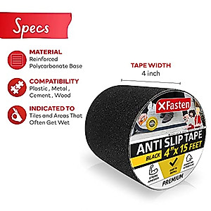 XFasten Anti Slip Grip Tape for Stairs, Black 4-Inches x 15-Foot Stair Grips Non Slip, Anti Skid Tape for Steps Outdoor Waterproof, Stair Tread Tape