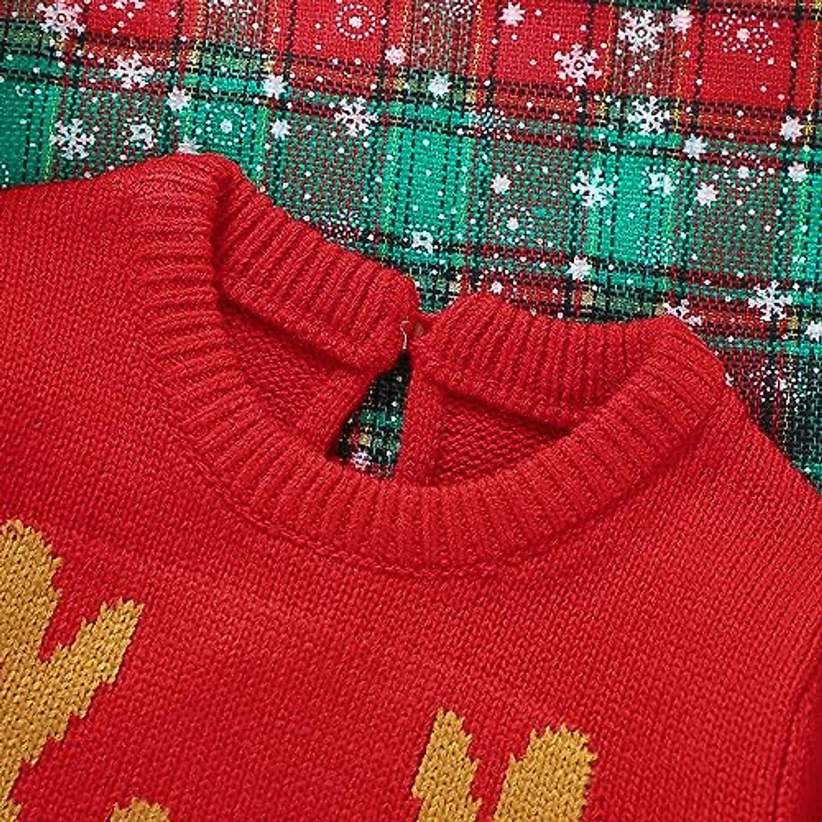 Baby Christmas Romper Sweater Crew Neck Deer Print Long Sleeve Knitted Pullover Tops Spring Fall Winter Bodysuit (Red, 6-9 Months)