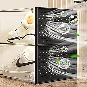 MMBABY 12 Pack Shoe Storage Box Shoe Box Clear Plastic Stackable Shoe Organizer Space Saving Foldable Shoe Container Fit up to US Size 9