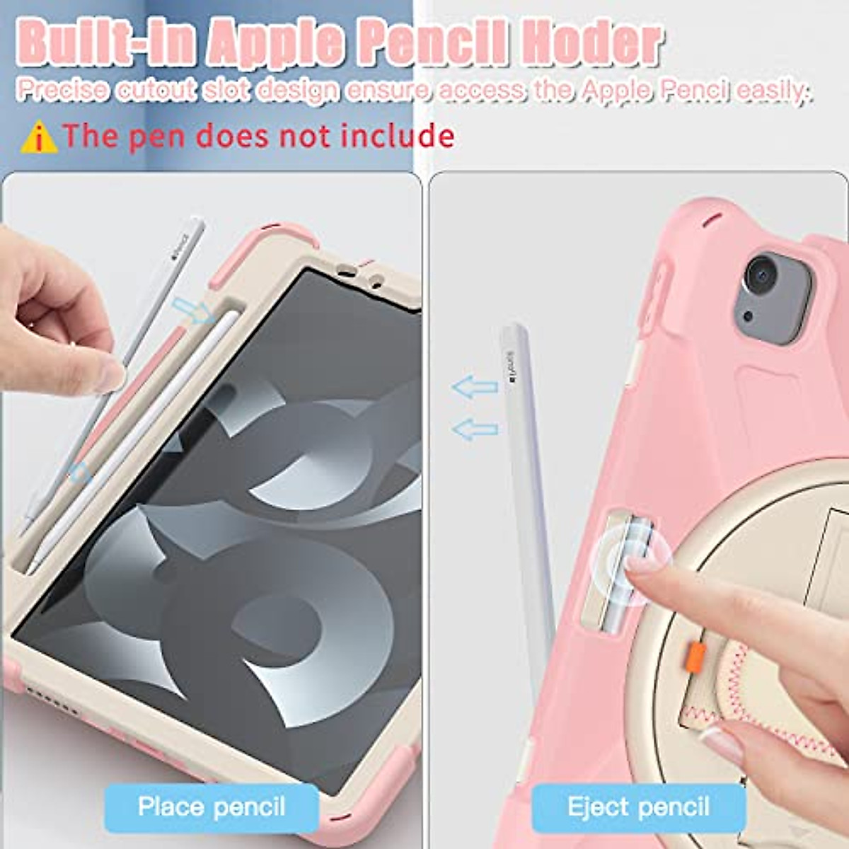 ORIbox Corsair Case for iPad Air (5th/4th) Case and iPad Pro 11-in.(4th/3th/2rd/1st) Case, Heavy Duty Rugged Protective, 3 in 1 Shockproof Bumper with 360° Kickstand/Hand Strap, Corsair Pink